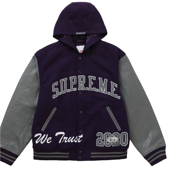Supreme | Jackets & Coats | Supreme King Hooded Varsity Jacket Purple ...